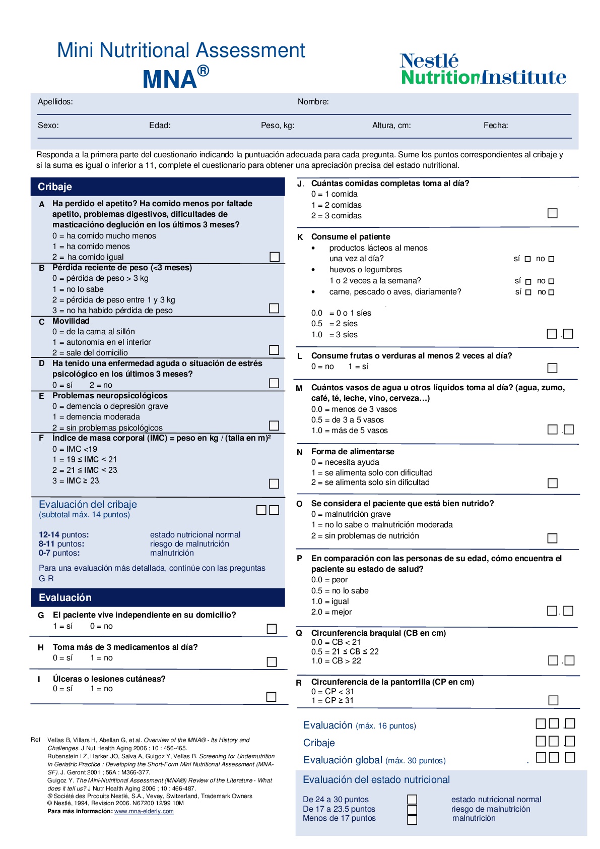 Mini Nutritional Assessment - Página web de pseudomonas
