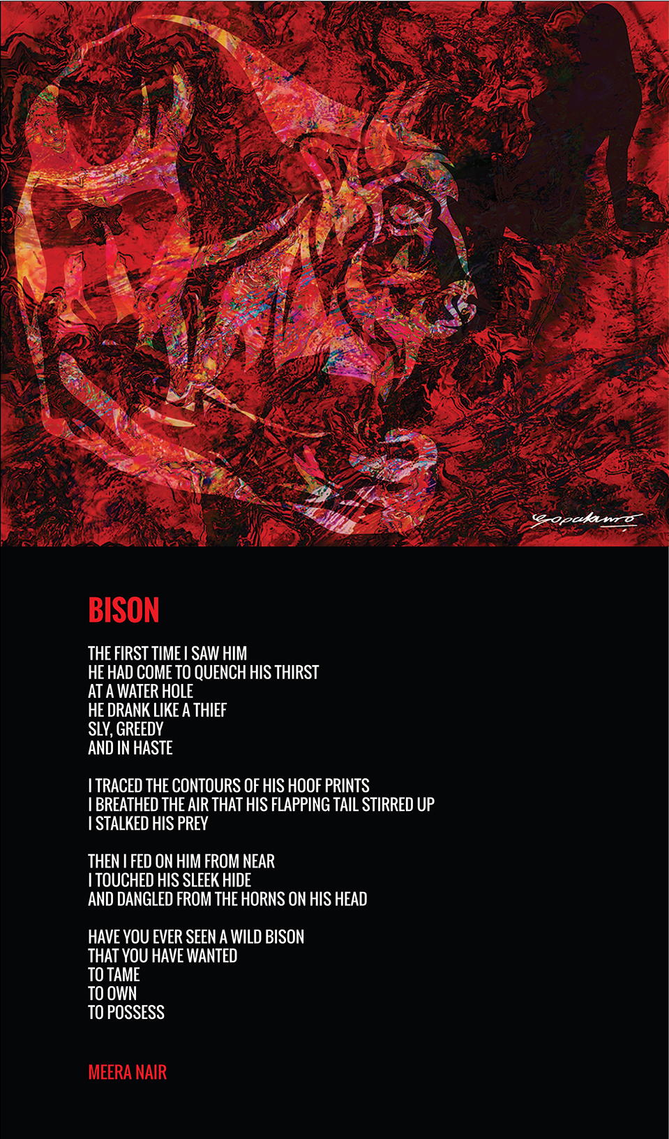 Bison, digital art by R. P. - Gopakumar, Bahrain-India/Poem by Meera ...