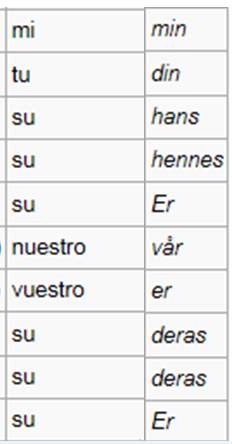Possessiva pronomen - lär dig spanska