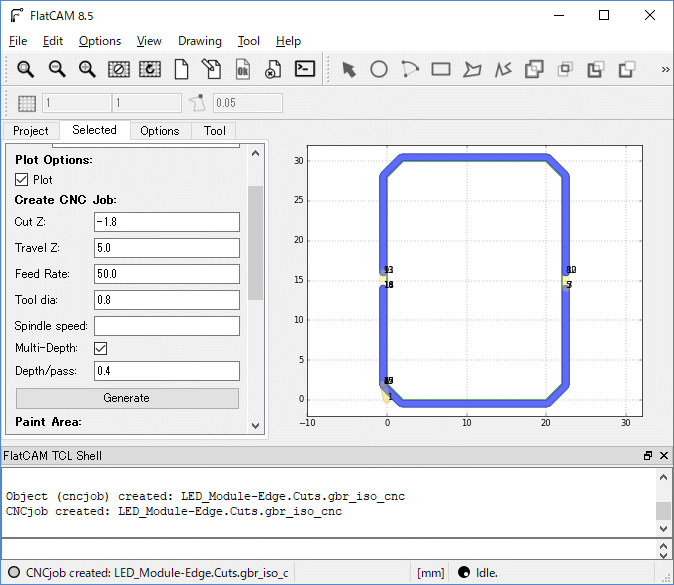 FlatCAM使い方(2:外形データ) - 電子工作専科