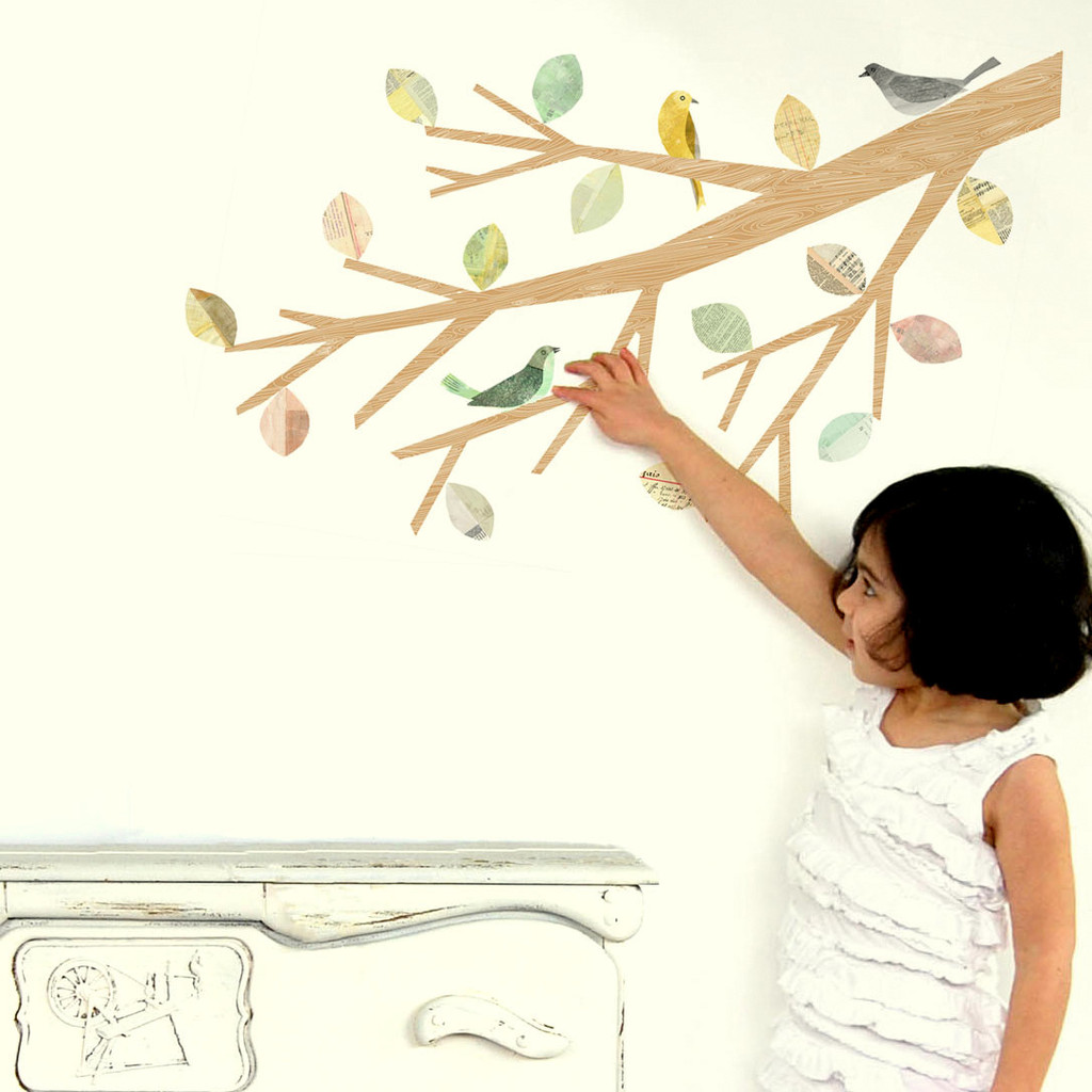 Neutral Bird and Branch Wall Decal-Wall Sticker - Leafy Dreams Nursery ...