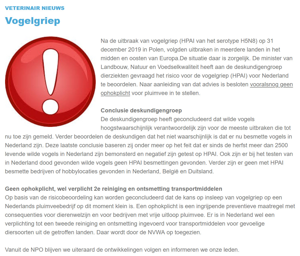 Mededelingen 2021 NPO H5N8 - De website van postduiven houders ...