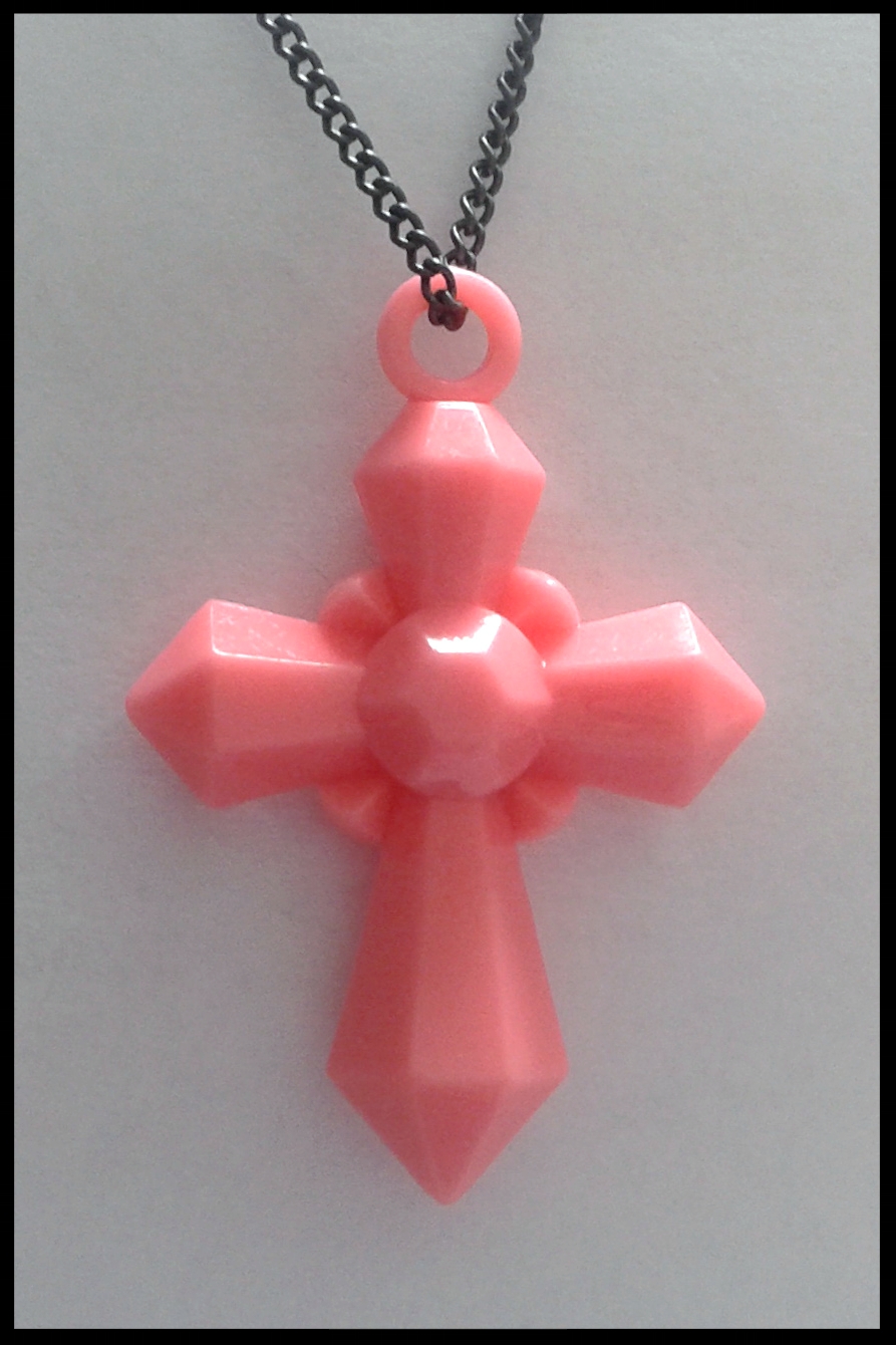Coral Pink Cross Necklace - Lolita's Adornments