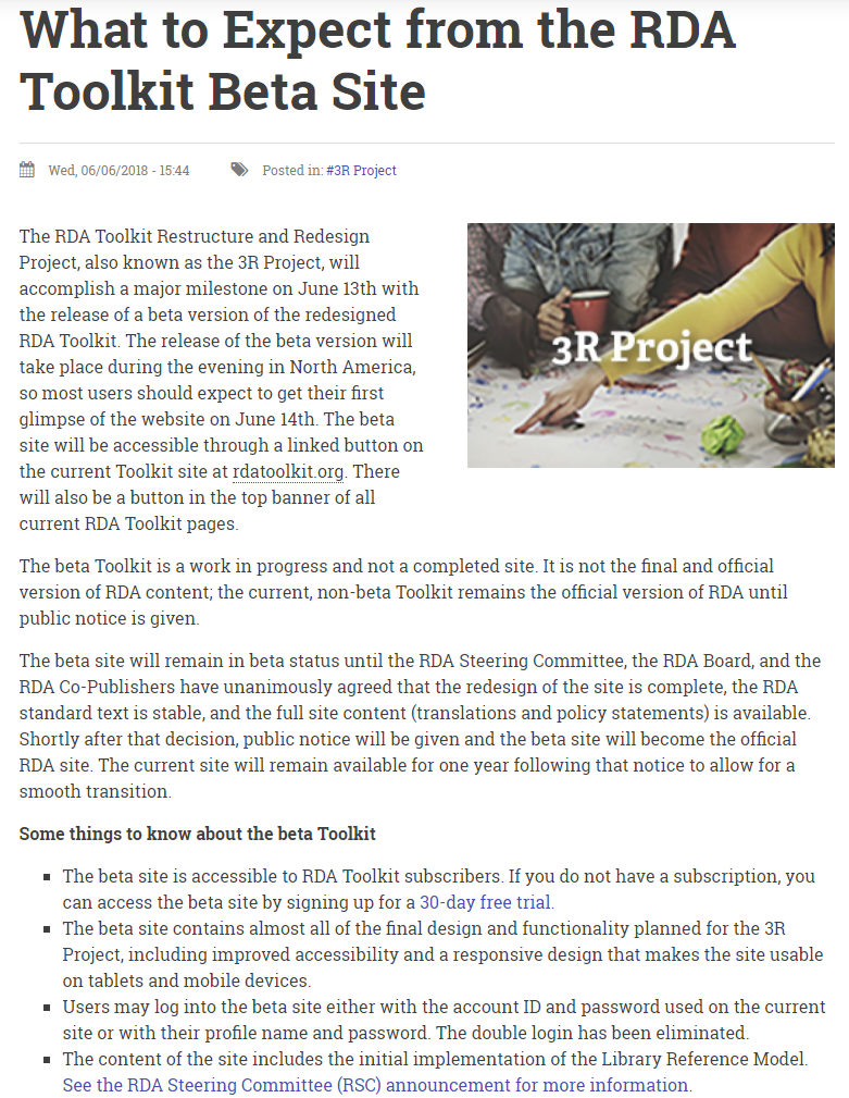 Weitere Infos zur Betaversion des neuen Toolkit - Basiswissen RDA
