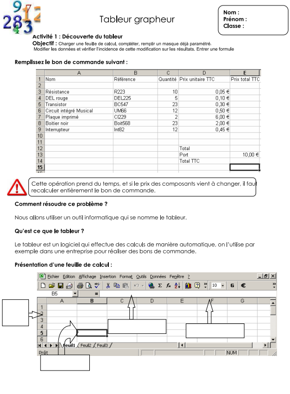 Bureautique - Tableur - Informatique et Création Numérique - Saint Gab'