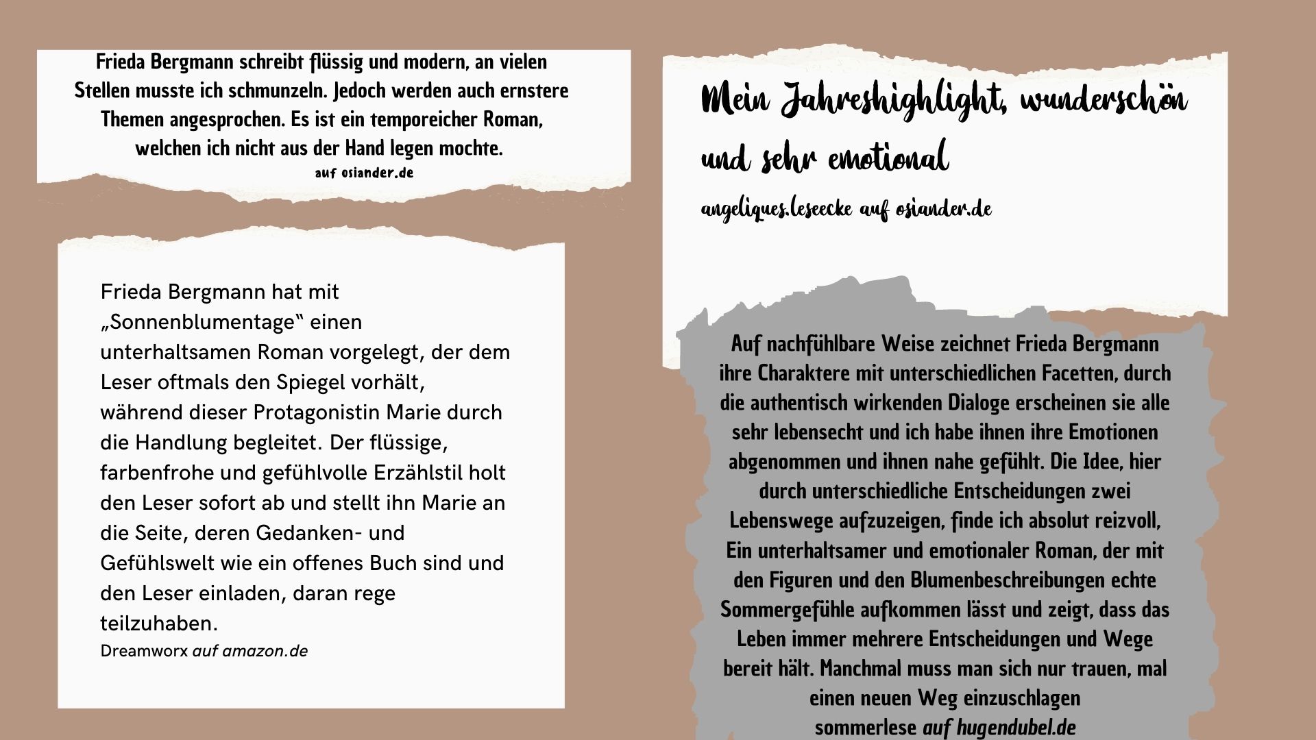 Leserstimmen zu "Sonnenblumentage" - Frieda Bergmanns Webseite