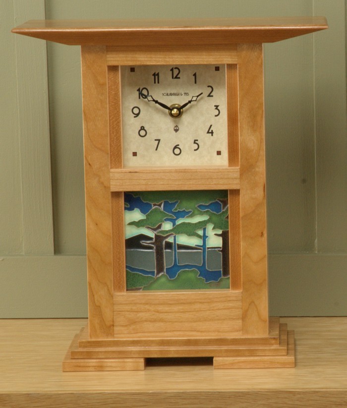 Prairie Style Tile Clock Solid Cherry with your choice of any ...