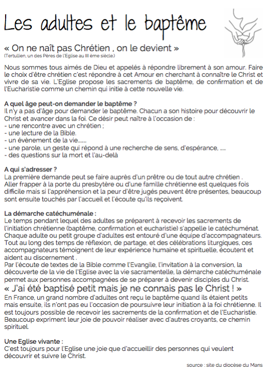 Baptêmes d'adultes - paroisse Parigné l'Evêque-Le Grand Lucé