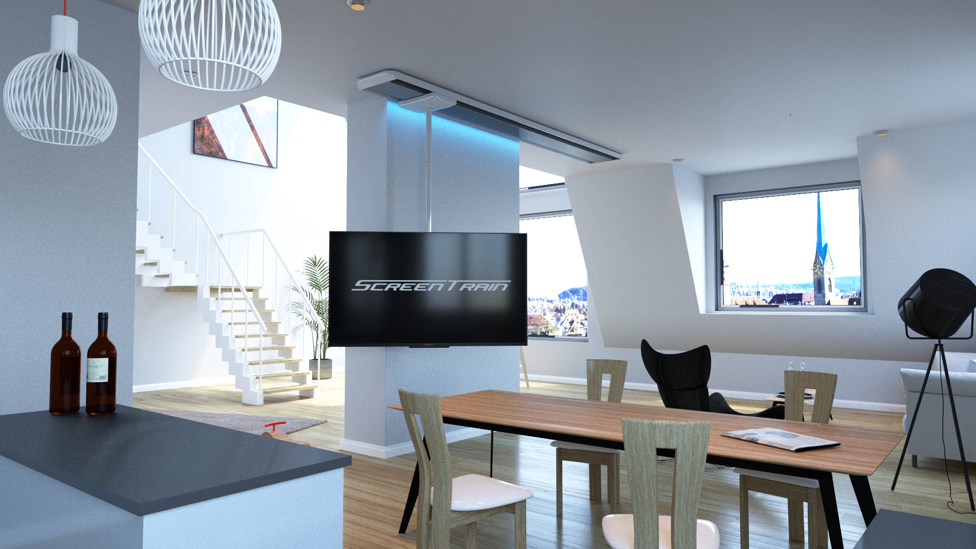 TV ceiling bracket on railsystem, 360 degrees rotatable, tiltable, 3.6 ...