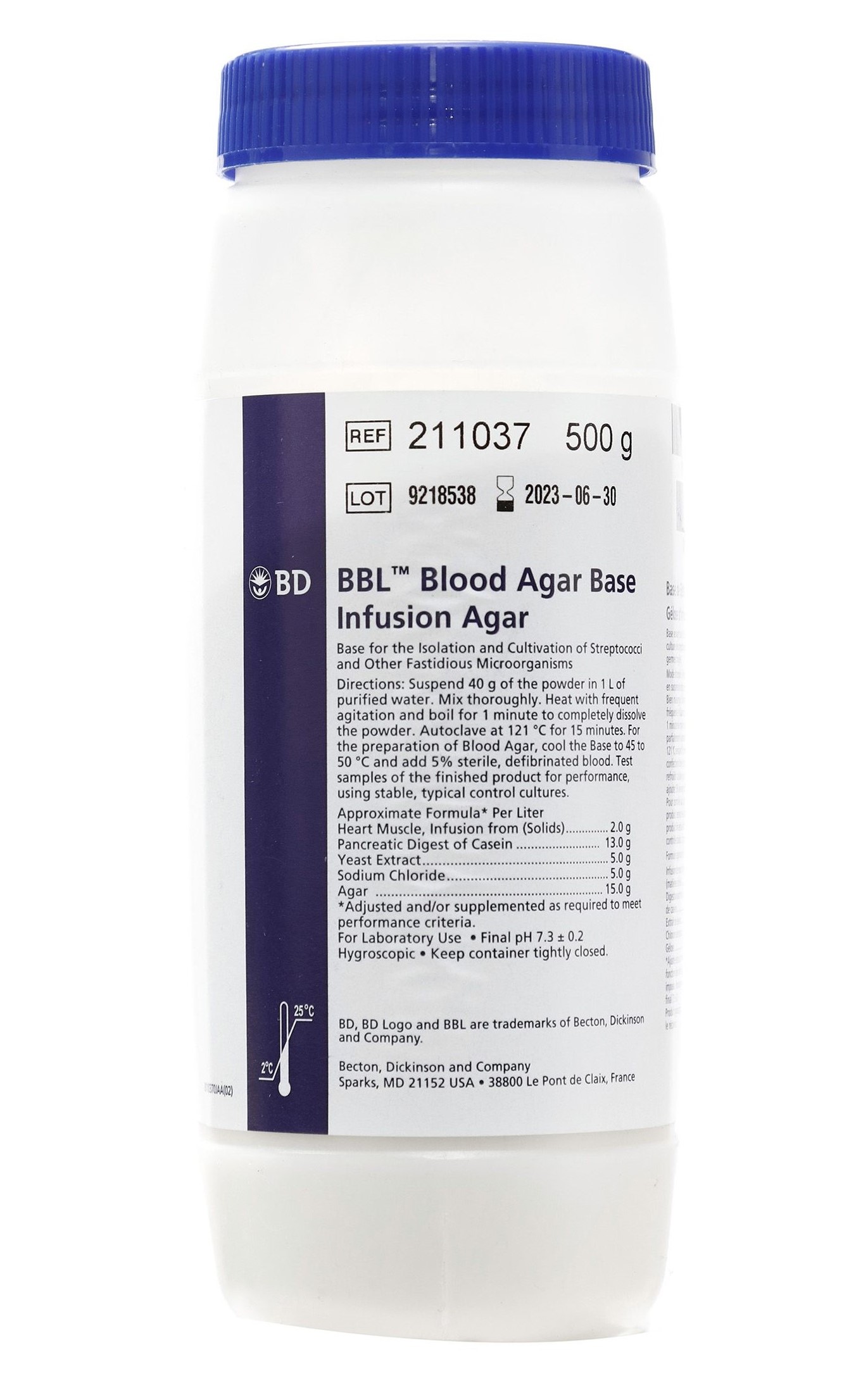 211037 BD BBL™ Base de Agar Sangre, 500 g - PROQUISUR- Material de ...