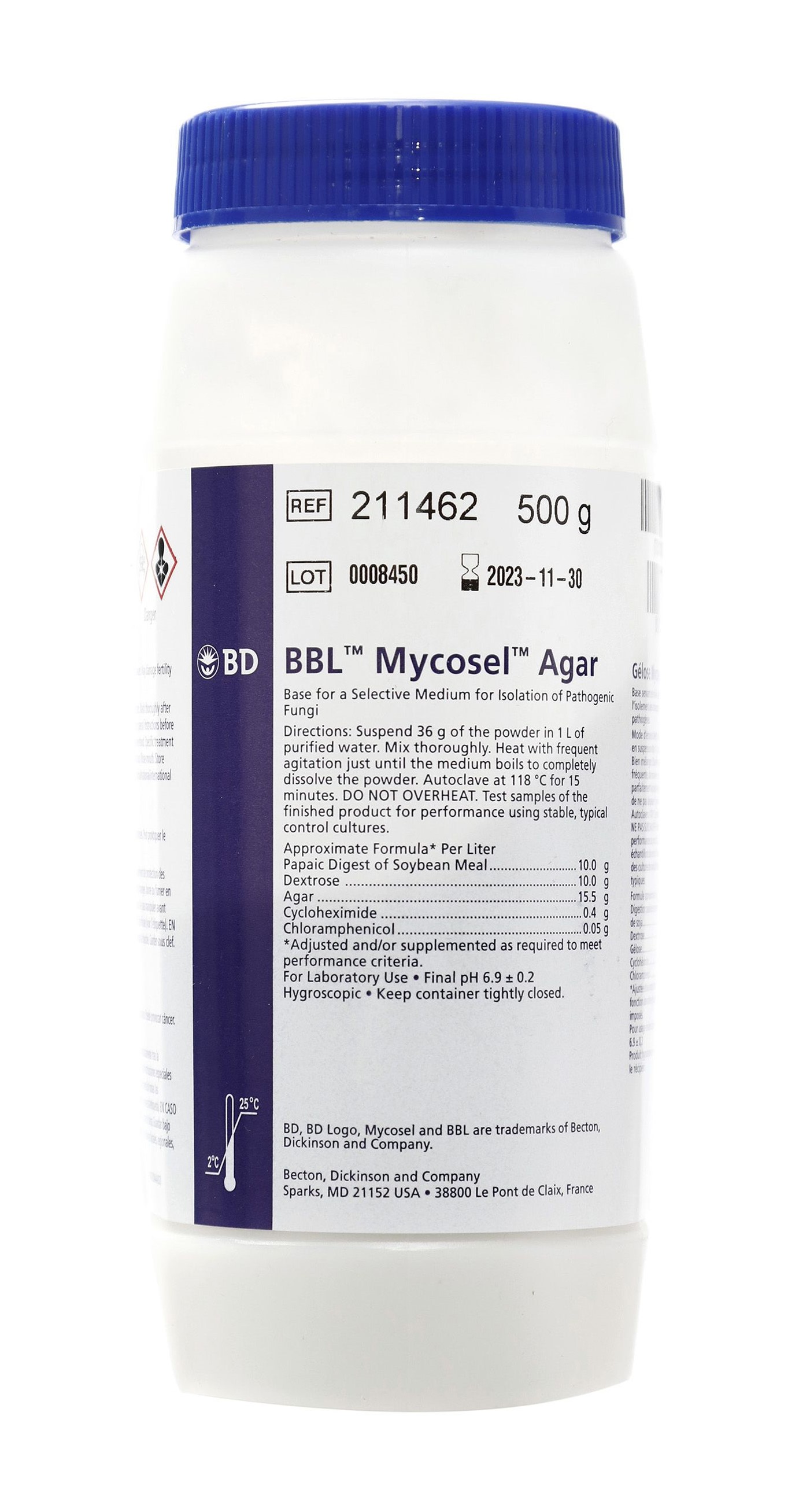 211462 BD BBL™ Agar Mycosel, 500 g - PROQUISUR- Material de Laboratorio ...