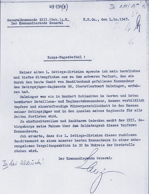 General Hubert lanz - Tagesbefehl - Hinterwalder Tagblatt - Lissbeth Lutter