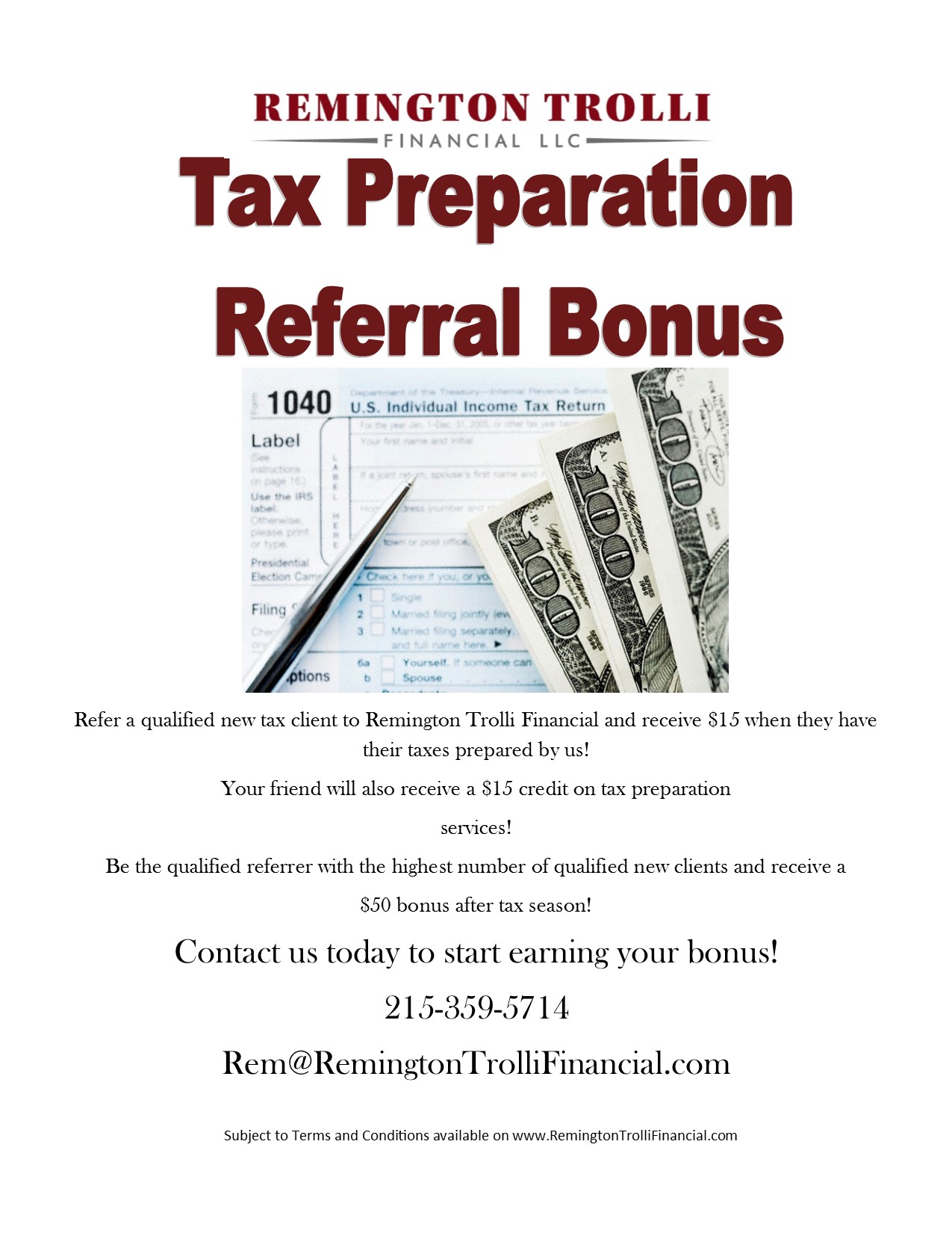 Tax Preparation Referral Bonus - Remington Trolli Financial