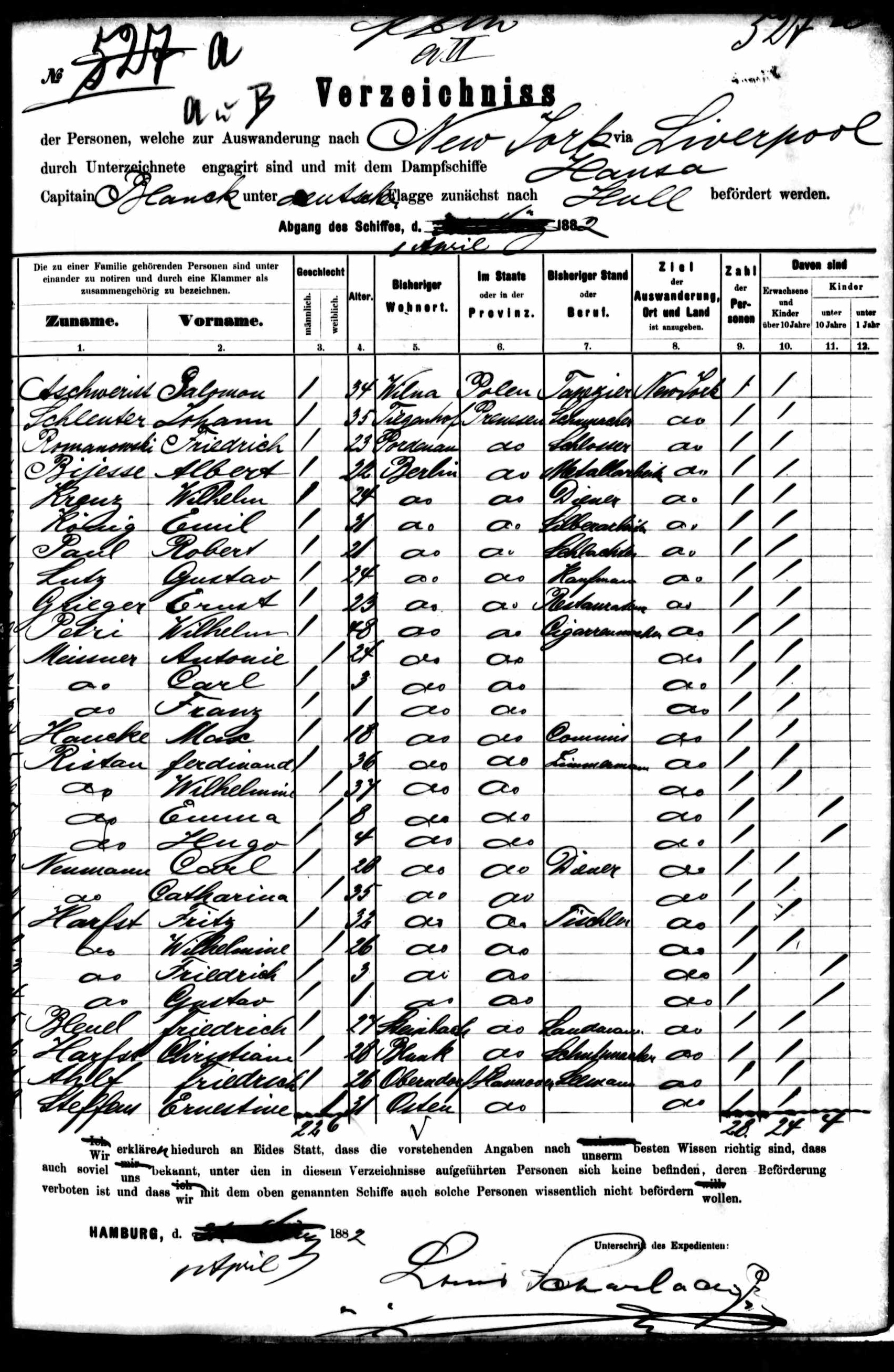 Auswandererschiff: "SS Hansa" - harfsts Webseite!