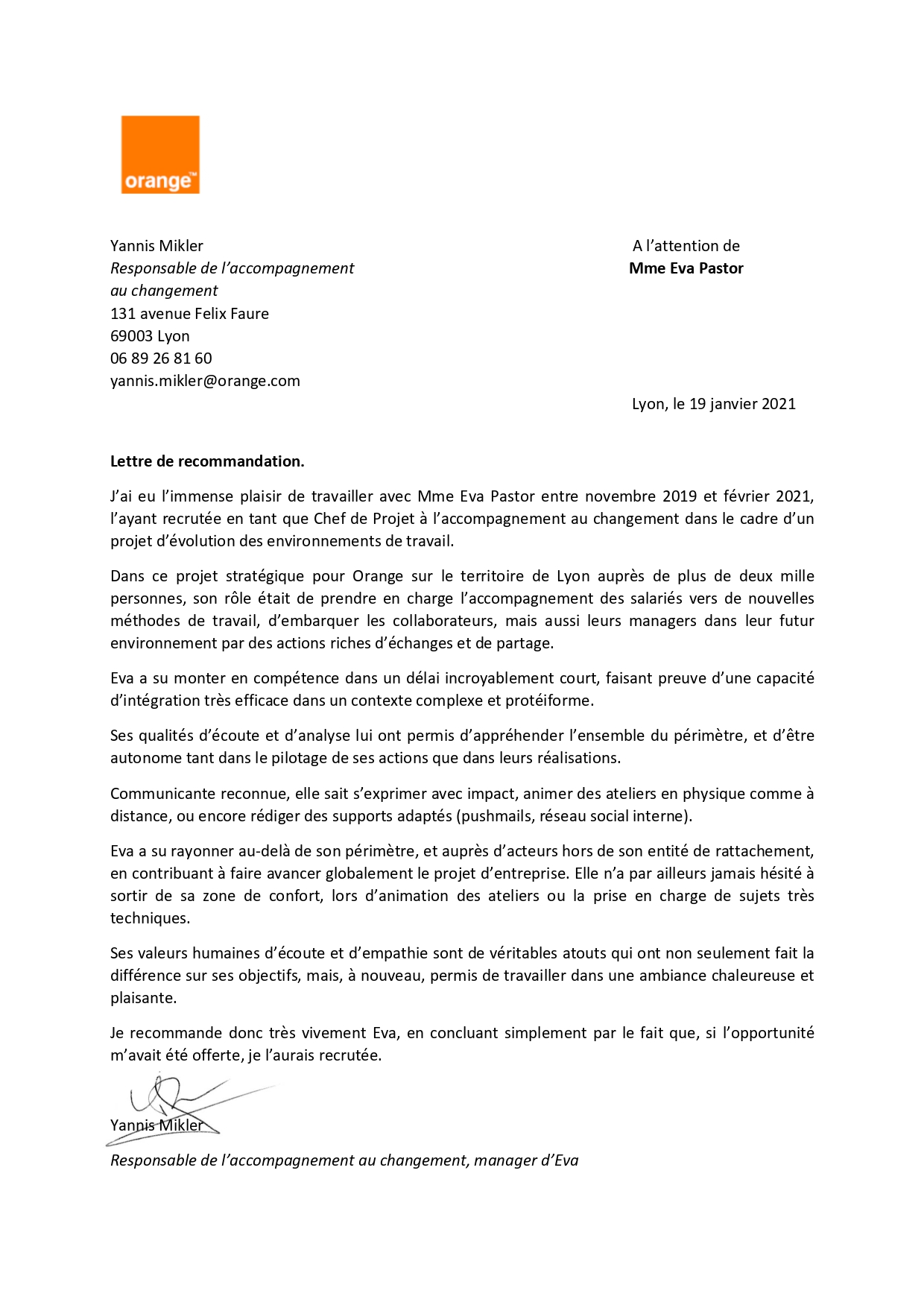 Lettres de recommandation - Site de evapastor