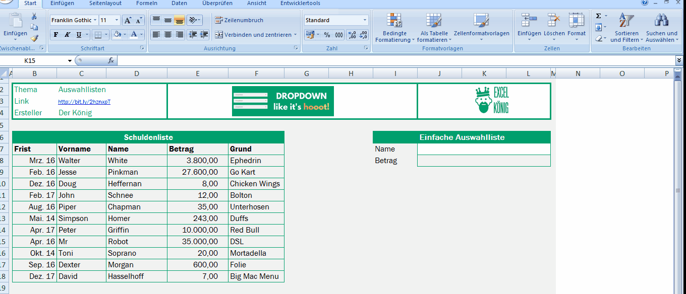 Excel Auswahllisten Und Dropdowns Excel Tipps Und Vorlagen