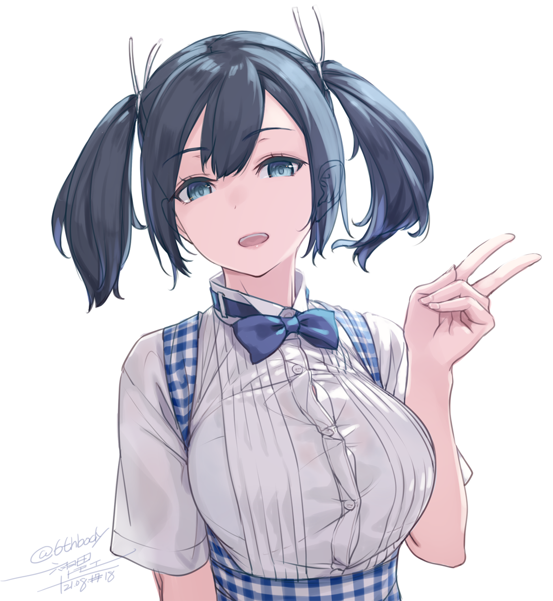 The Big ImageBoard (TBIB) - 1girl alternate costume apron bangs blue apron blue bow blue eyes ...