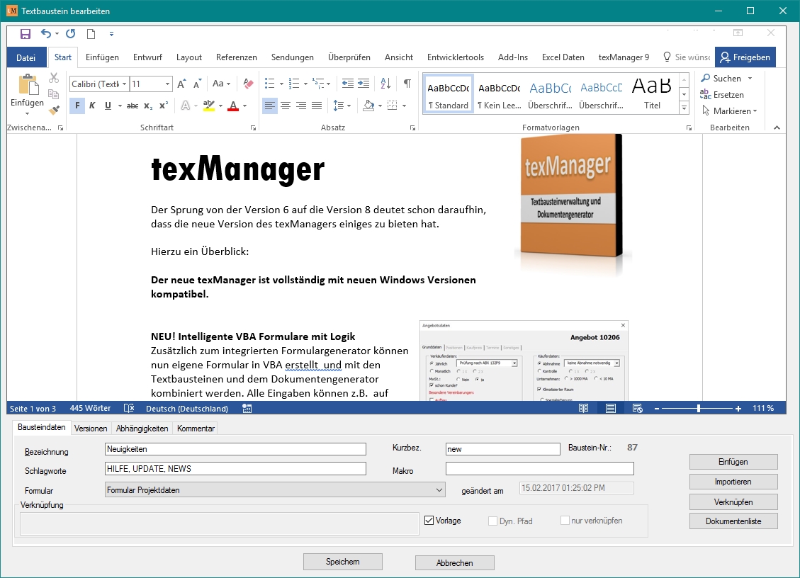 Textbausteinverwaltung mit Word Integration - texManager