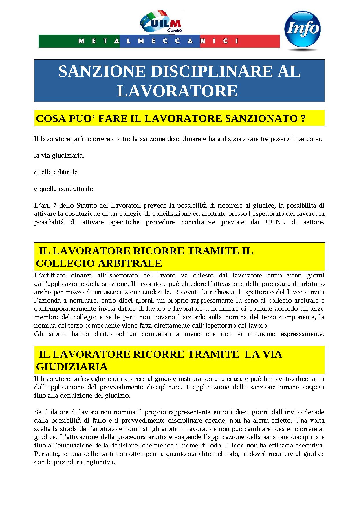 IMPUGNAZIONE SANZIONE DISCIPLINARE - Benvenuti su uilmprovinciagranda! IMPUGNAZIONE SANZIONE DISCIPLINARE - Benvenuti su uilmprovinciagranda!