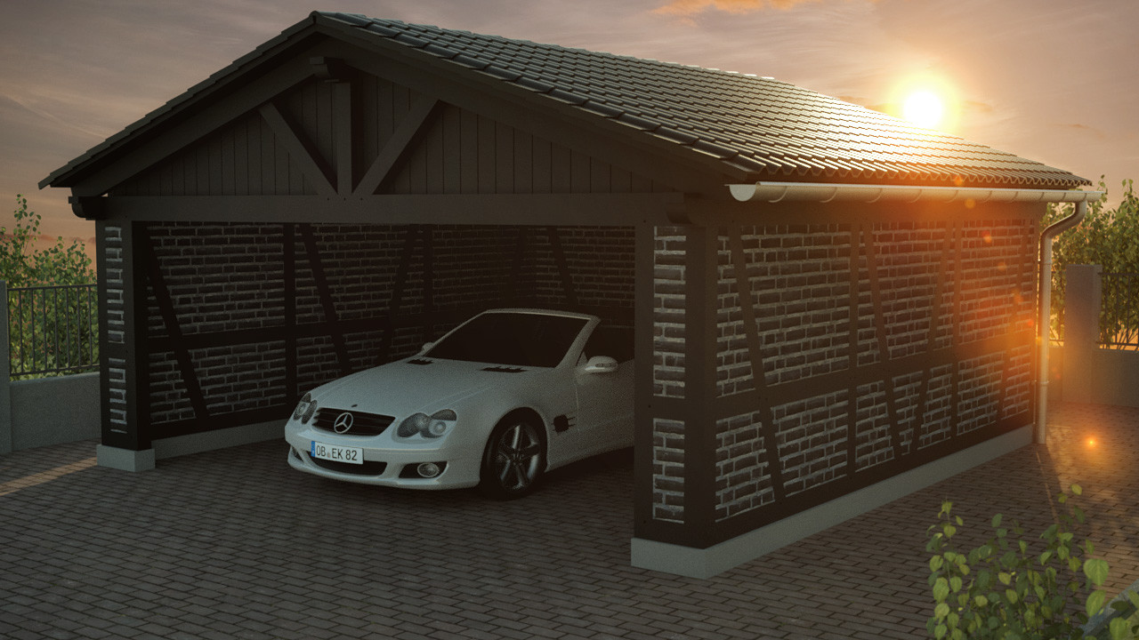 Carport und Garage mit Fachwerk - Premium Carportwerk