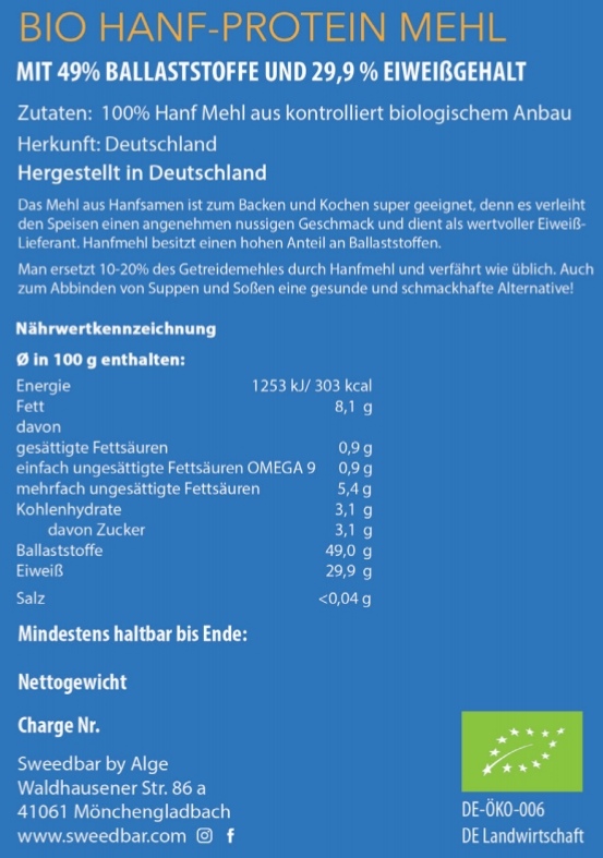Bio Hanf Mehl vegan und glutenfrei. Beste Protein Pulver für Sportler ...